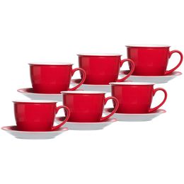 Ritzenhoff & Breker Tasse "Milchkaffee Tassen mit Untertassen Doppio 350 ml 6er Set", rot, RITZENHOFF & BREKER, Trinkgefäße