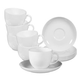 Seltmann Weiden Tasse "Kaffeetassen mit Untertassen Rondo/Liane 0,21 l 6er Set wei&szlig;", 12 tlg., wei&szlig;, Trinkgef&auml;&szlig;e