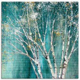 Leinwandbild Artland, B:100cm H:100cm, blau, Leinwand, Wohnzimmer, Bilder, "Blaue Birke", auf Holzrahmen gespannt