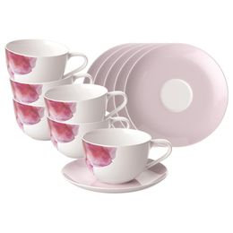 Villeroy & Boch VILLEROY & BOCH Geschirr-Set "Cappuccinotassen mit Untertassen Rose Garden 300 ml 6er Set rosa", rosa, Geschirr-Sets