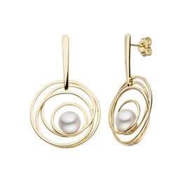 Jobo Damen Perlenohrringe "Ohrringe Goldohrringe 38 mm lang", Gelbgold 585 Perlengelbgold 585, Gelbgold 585, Perlen, Ohrringe