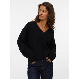 V&eacute;ro Moda VERO MODA Damen Strickpullover "VMBOOM STRUCTURE LS V-NECK PULLOVER BOO", schwarz, Gr. XL, unifarben, Strick, Obermaterial: 85% Polyester, 7%