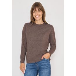 Strickpullover Cecil, Damen, Gr. L (42), mushroom taupe melange, Stoff, 33% Polyester, 31% Polyacryl, 24% Baumwolle, 12% Nylon, meliert, comfort fit normal, Rundhals, abgesteppt, Pullover, mit Rundhalsausschnitt