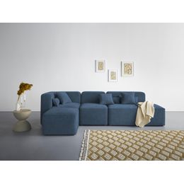 Ecksofa Home Affaire, B:303cm H:76,5cm T:93cm, blau, 100% Polyester, Wohnzimmer, Sofas, "Sundstrup L-Form", Modulserie, individuelle Zusammenstellung