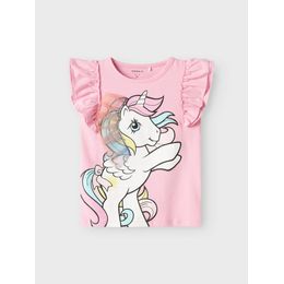 name it M&auml;dchen Kurzarmshirt "NMFMIKA MLP SS TOP CPLG", pink, Gr. 92, bedruckt, Jersey, Obermaterial: 95% Baumwolle, 5% Elasthan, Shirts