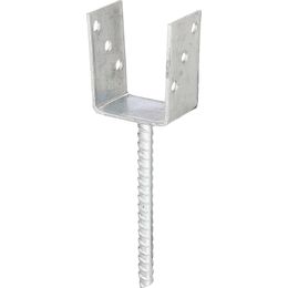 Alberts U-Pfostentr&auml;ger, B/H/T: 9,1cm x 10,4cm x 6cm, grau, Bodenanker, feuerverzinkt, lichte Breite 91 mm, L&auml;nge Betonanker 200 mm