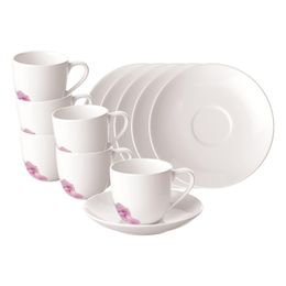 Villeroy & Boch VILLEROY & BOCH Tasse "Espressotassen mit Untertassen Rose Garden 70 ml 6er Set weiß", weiß, Trinkgefäße