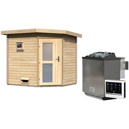 Karibu Saunahaus "Tore", Bio-Ofen, externe Steuerung, 9 kW, beige, Garten, Saunen, Ofen 9 kW Bio externe Strg easy