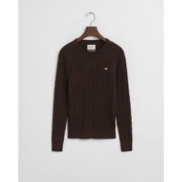 Gant Damen Strickpullover "STRETCH COTTON CABLE C-NECK", braun, Gr. M, Strick, Obermaterial: 88% Baumwolle, 10% Polyamid, 2% Elasthan, Pullover, mit