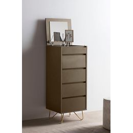 Hochkommode Salesfever, B:45cm H:110cm T:40cm, grau, MDF, Metall, Sideboards, "Bolton - Elegante Schubkastenkommode", Spiegel im Klappdeckel, Kommode