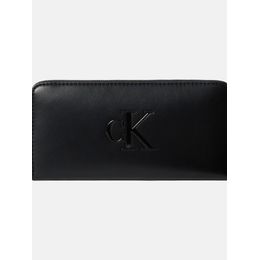 Calvin Klein Damen Geldbörse "RAISED CK LONG ZIP AROUND", schwarz, Lederimitat, unifarben, Basic, Kleinlederwaren, Damen Geldbeutel, Portemonnaie mit