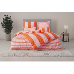 Bettw&auml;sche OTTO HOME, orange, Linon, Obermaterial: 100% Baumwolle, Bettw&auml;sche, "Sari Trend", moderne Bettw&auml;sche mit Streifen, frische Farben, ab