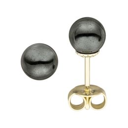 Jobo Damen Paar Ohrstecker, 6mm, Gelbgold 585, gelb, Gelbgold 585, Ohrringe, 585 Gold mit H&auml;matit