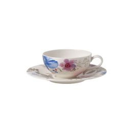 Villeroy & Boch VILLEROY & BOCH Tasse "Teetasse mit Untertasse Mariefleur Gris Basic 150 ml bunt", bunt, Trinkgefäße