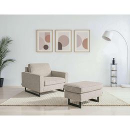 Loveseat Home Affaire "Pinto 105 cm, Cord, Chenille, Lederoptik", creme, B:105cm H:85cm T:97cm, 100% Polyester, Sessel, mit Keder, Metallf&uuml;&szlig;en und auch in Cord Bezug erh&auml;ltlich