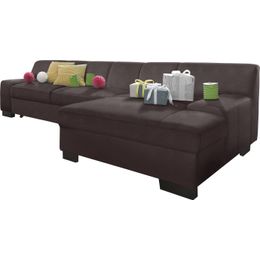 Ecksofa DOMO collection, B:268cm H:74cm T:153cm, braun, NaturLEDER in Sitz und R&uuml;cken. Korpus in passendem Kunstleder SOFTLUX bezogen;Struktur (90%