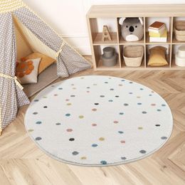 Kinderteppich Carpet City, H:11mm &Oslash;:120cm, beige, Polypropylen (PP), Teppiche, "Anime9396", Spielteppich, Bunte Punkte, Weicher Flor, Pflegeleicht,