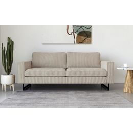 2-Sitzer Home Affaire, B:166cm H:85cm T:97cm, beige, 92% Polyester, 8% Nylon, Sofas, "Pinto, 166 cm, Cord, Chenille, Lederoptik", mit Keder, schwarze