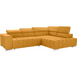Ecksofa, B:307cm H:94cm T:201cm, gelb, exxpo - SOFA FASHION, Struktur ( 100% Polyester), Wohnzimmer, Sofas, "Elias, aktuelle Kreuzsteppung im Sitz,