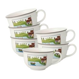 Villeroy & Boch VILLEROY & BOCH Tasse "Café au lait Obertassen Charm & Breakfast Design Naif 500 ml 6er Set weiß-bunt", bunt, Trinkgefäße