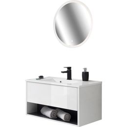 Badm&ouml;bel-Set Places of Style, wei&szlig;, Kastenm&ouml;bel-Sets, "Studio Line, Bad im modernen Design, 2-teiliges Badezimmer", Waschtisch und Spiegel, in zwei