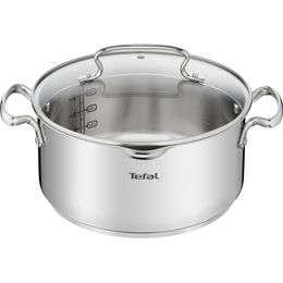 Tefal Kochtopf "Duetto+", Ø 24cm + Höhe 12cm, grau, Töpfe, hochglanzpoliert, Glasdeckel mit Siebfunktion