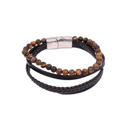 Firetti Damen Lederarmband "Schmuck Geschenk Armschmuck Edelsteinarmband Tigerauge", 20cm, Edelstahl Leder, silber, Edelstahl, Leder, Armb&auml;nder, Made
