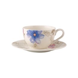 Villeroy & Boch VILLEROY & BOCH Tasse "Frühstückstasse mit Untertasse Mariefleur Gris Basic 290 ml bunt", bunt, Trinkgefäße