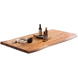 Tischplatte Sit, B:200cm H:5,6cm T:100cm, beige, Massivholz, Tischplatten, mit Baumkante wie gewachsen