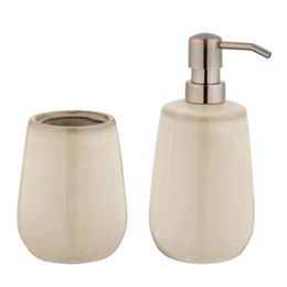 Badaccessoire-Set Wenkobeige, Keramik, Badaccessoires-Sets, "Sirmione", Seifenspender und Zahnputzbecher, Keramik mit individueller Glasur