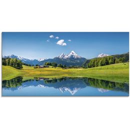 Glasbild Artland, B:100cm H:50cm, blau, Glas, Küche, Bilder, "Landschaft in den Alpen", in verschiedenen Größen