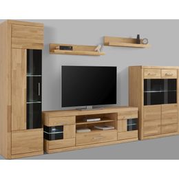 Wohnwand Home Affaire, braun, Wohnzimmer, Kastenm&ouml;bel-Sets, "Ribe Wohnwand Set-5 St.", Glaseinsatz aus geh&auml;rtetem Glas,B&ouml;den teilweise versetzbar