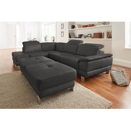 Ecksofa, B:270cm H:94cm T:104cm, schwarz, exxpo - SOFA FASHION, Kunstleder SOFTLUX;NaturLEDER (echtes Rindsleder) in Sitz und Rücken. Korpus in