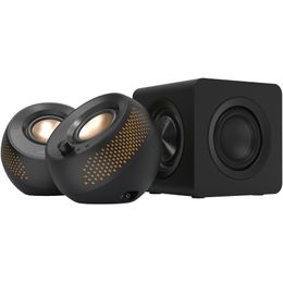 Creative 2.1 Soundsystem "Pebble X Plus 2.1 USB-C Lautsprecher, Bluetooth 5.3, RGB-Beleuchtung", schwarz, Lautsprecher, kabelloses Streaming,