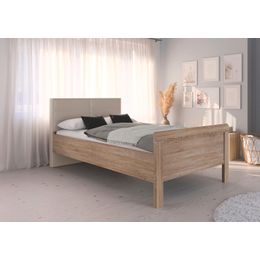 Bett Rauch, B:129cm H:100cm L:214cm, braun, Schlafzimmer, Betten, "Bett Einzelbett Stollenbett EVELYN", in Komforth&ouml;he mit Polsterkopfteil in