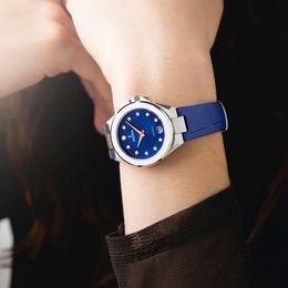 Festina Damen Quarzuhr "Mademoiselle", blau, Armbanduhren, Armbanduhr, Damenuhr, Lederarmband, analog, Tag, Zirkonia (synth.)