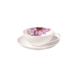 Villeroy & Boch VILLEROY & BOCH Tasse "Teetasse mit Untertasse Rose Garden 110 ml weiß", weiß, Trinkgefäße