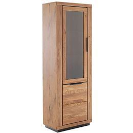 Vitrine MCA LIVING, B:72cm H:200cm T:40cm, beige, Holzwerkstoff, Massivholz, Wohnzimmer, Schr&auml;nke, "GRENO Vitrine Links/Rechts", universell rechts