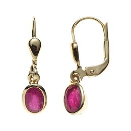 Jobo Damen Paar Ohrh&auml;nger, Gelbgold 585, gelb, Gelbgold 585, Ohrringe, oval 585 Gold mit Rubin