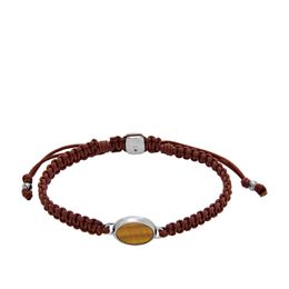 Fossil Kinder Armband "Schmuck Geschenk Edelstahl Nylon JEWELRY Makramee", 25cm, Edelstahl Nylon, braun, Edelstahl, Nylon, Armbänder, mit Tigerauge