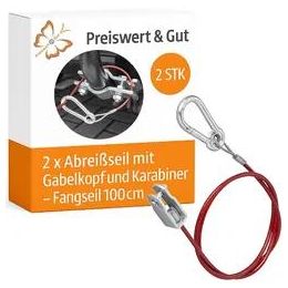 Pro Plus 2x Abrei&szlig;seil mit Gabelkopf und Karabiner &ndash; Sicherungsseil f&uuml;r Anh&auml;nger Wohnwagen, Fangseil 100 cm Abreissseil in Rot