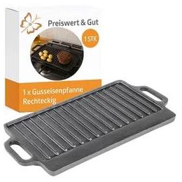 Gusseisen Grillplatte Guss rechteckig 40&times;20,5 cm &ndash; massive Gusseisenplatte mit Griffen &ndash; f&uuml;r BBQ, Gas, Induktion & Ofen &ndash; gleichm&auml;&szlig;ige Hitze, antihaft & langlebig