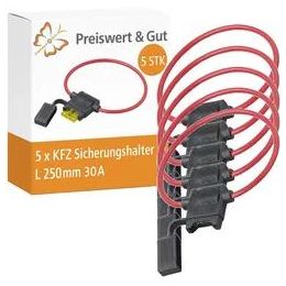 Pro Plus 5 x KFZ Sicherungshalter 12V f&uuml;r Radio mit &Uuml;berspannungsschutz &ndash; Feinsicherungshalter L 250 mm Flachsicherungs Halter 30A