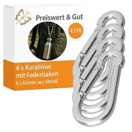 Pro Plus 4 x Karabiner mit Federhaken 6 x 60mm aus Metall &ndash; Karabiner Set - ideal f&uuml;r Camping, Boot, Garten & Alltag. Robust, vielseitig