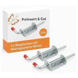 Riegelschloss 2x Federbolzen mit Montageplatte 4 L&ouml;cher &Oslash;6 mm verzinkter Stahl T&uuml;ren Tore T&uuml;rriegel Federverriegelung 146 mm Stift Torverriegelung Sicherheitsriegel