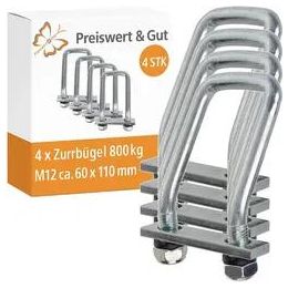 Pro Plus 4 x Zurrb&uuml;gel f&uuml;r Anh&auml;nger aus Stahl 800kg Zurr&ouml;sen M12 ca. 60x110mm Zurrmulde f&uuml;r Ladungssicherung