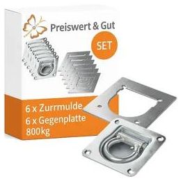 Pro Plus 6 x Zurrmulde 6 x Gegenplatte 800kg Zurrmulden Set 6x mit Gegenplatten aus Stahl verzinkt &ndash; Anh&auml;nger Zubeh&ouml;r zur sicheren Ladungssicherung