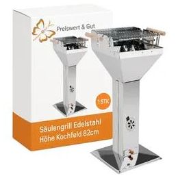 S&auml;ulengrill Holzkohle 82 cm H&ouml;he &ndash; Holzkohlegrill Edelstahl mit verstellbarem Verchromtem Grillrost 36,5x36,5 cm Standgrill verwendbar als Feuerschale Kohlegrill