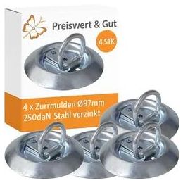 Pro Plus 4x Zurrmulden Anh&auml;nger &Oslash;97mm - Zurrb&uuml;gel 250daN Zugkraft Stahl verzinkt Silber Zurr&ouml;sen f&uuml;r Ladungssicherung Verzurr&ouml;sen