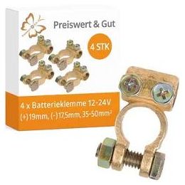 Pro Plus 4 x Batterieklemme Set &ndash; Batteriepolklemmen 12-24V (+) 19mm, (-) 17,5mm, 35-50mm2, Robuste Batterieklemmen f&uuml;r sichere Verbindung